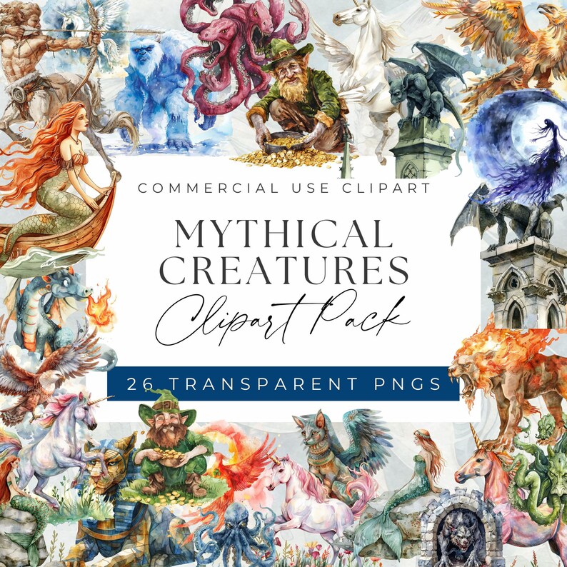 Mythical Creatures Digital Clipart Set - Legendary Beings for Fantasy ...