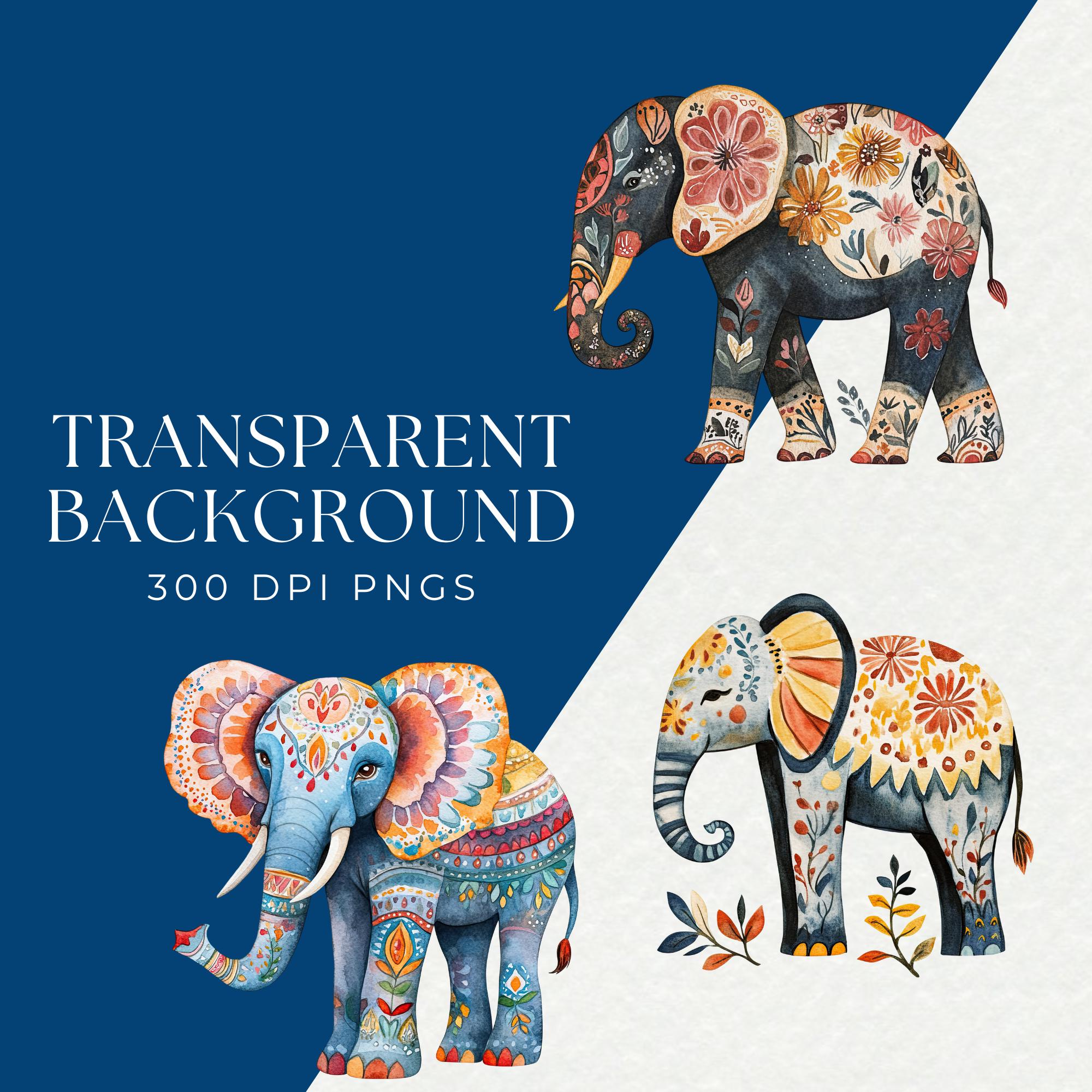 Boho Pattern Elephants Clipart - Sitting and Standing Elephant With ...