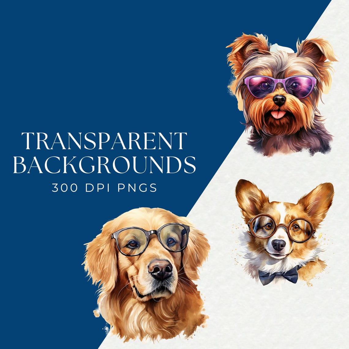 Stylish Dogs With Glasses Clipart Bundle - Trendy and Adorable Dog ...