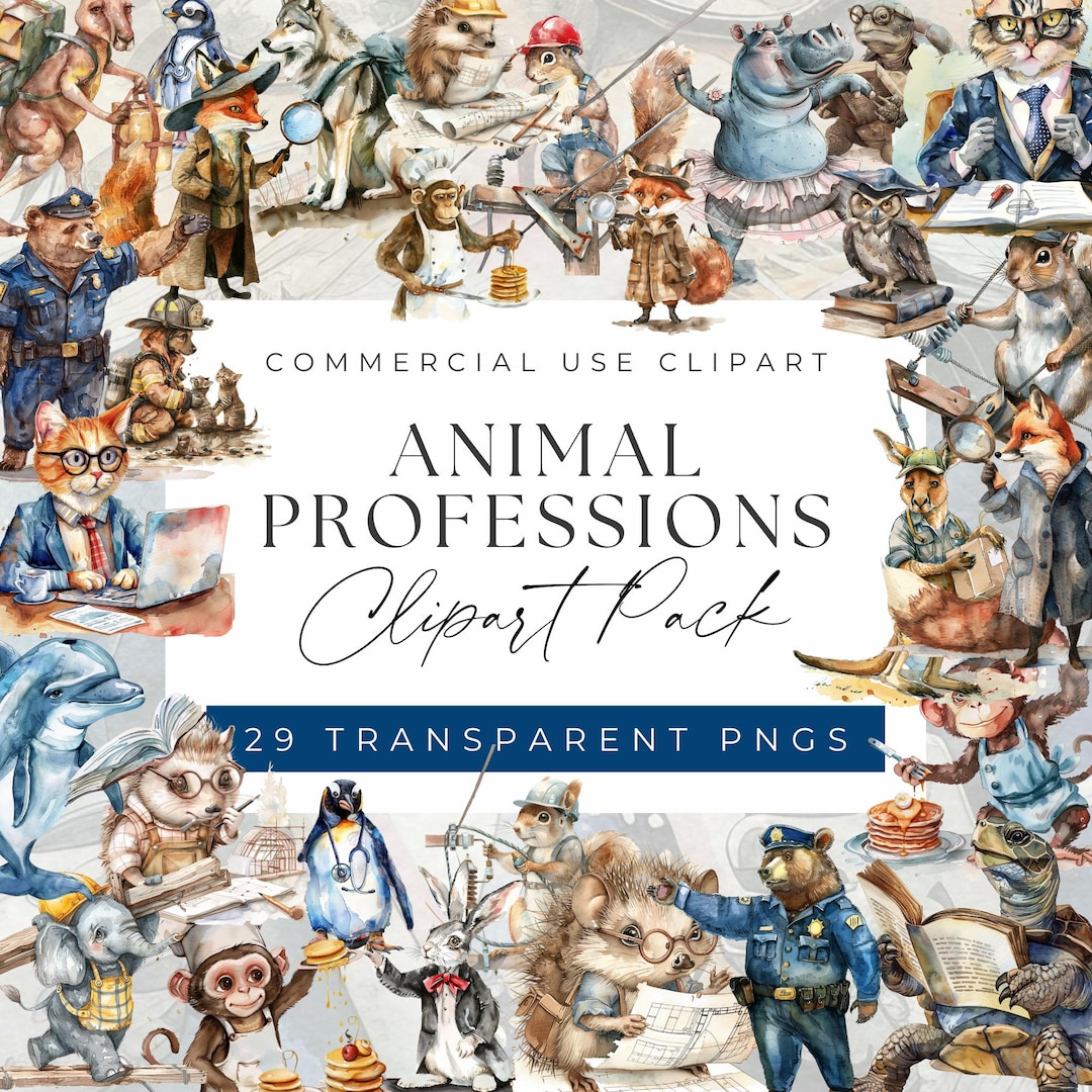 Animal Professions Clipart Bundle - Whimsical and Fun Career Animals ...