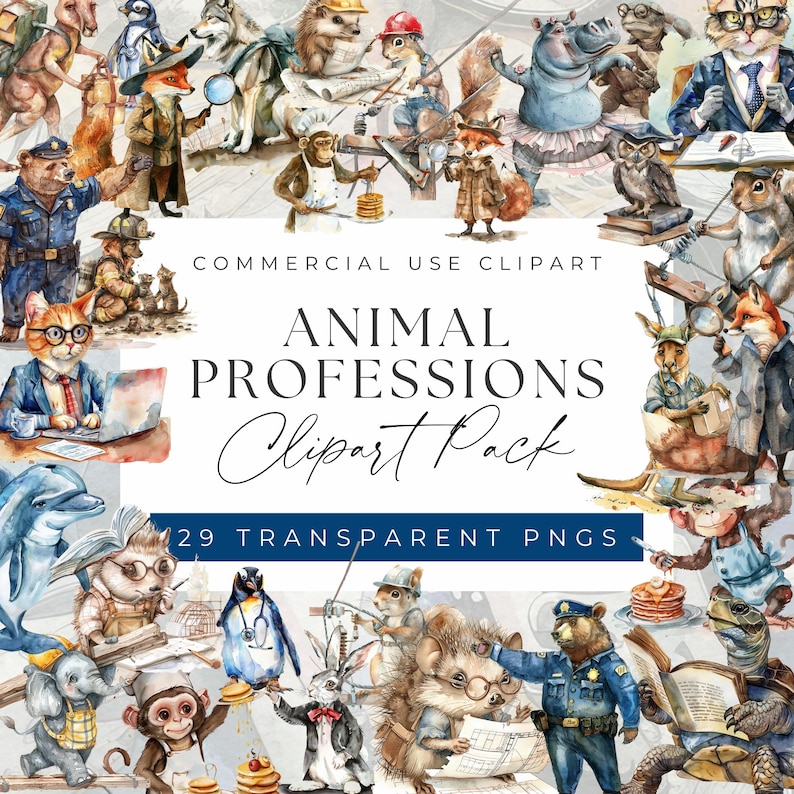 Animal Professions Clipart Bundle - Whimsical and Fun Career Animals ...