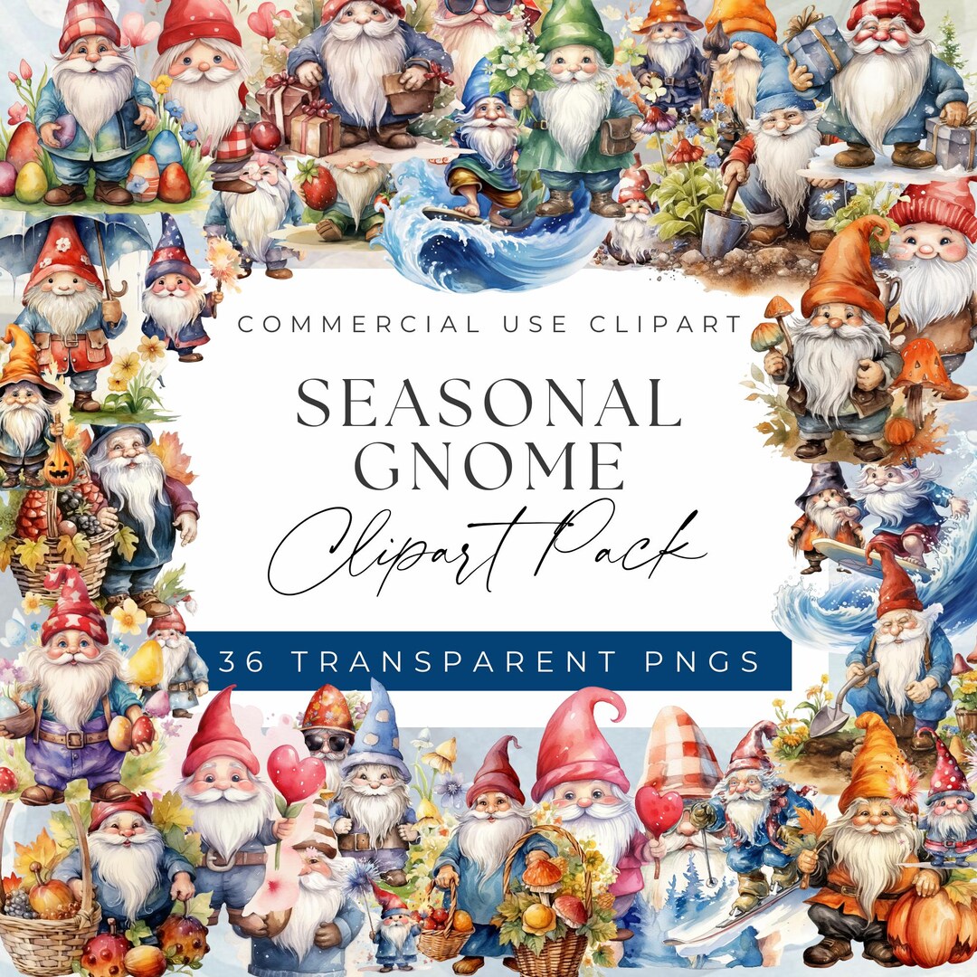 Seasonal Gnome Clipart Bundle - Playful Gnomes for Every Season and ...