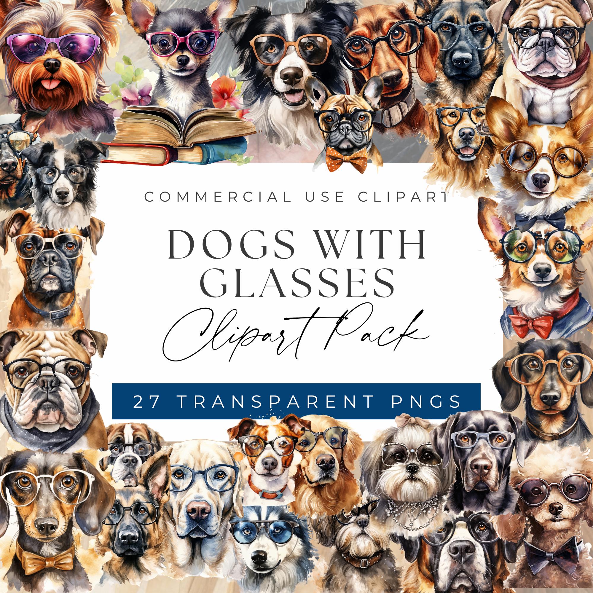 Stylish Dogs With Glasses Clipart Bundle - Trendy and Adorable Dog ...