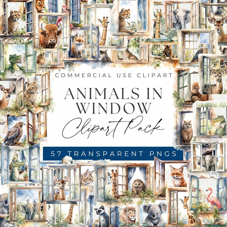 Animals Looking Out of Windows Clipart Bundle - Curious and Playful ...