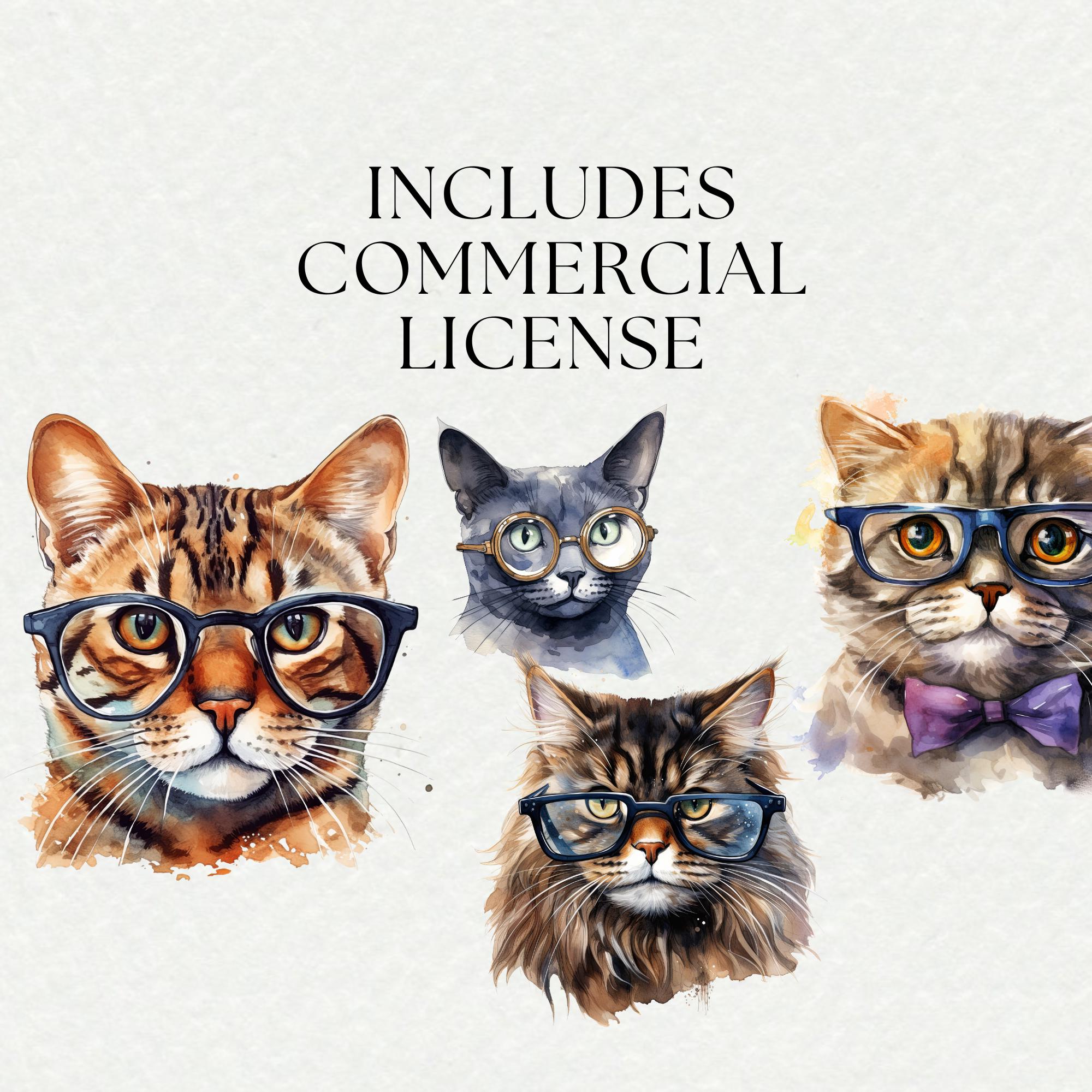 Intellectual Cats Clipart Bundle - Cats With Reading Glasses Clipart ...