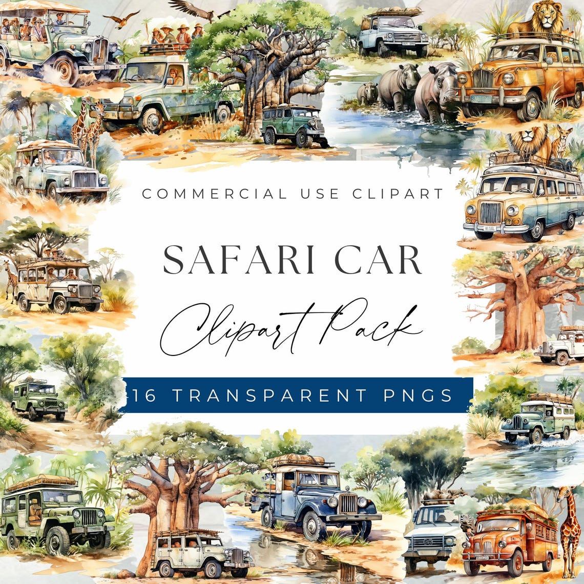 Safari Car Clipart Bundle - Adventurous and Wildlife Safari Scenes ...