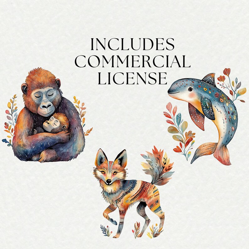 Boho Endangered Animals Clipart – Watercolor PNG Illustrations ...