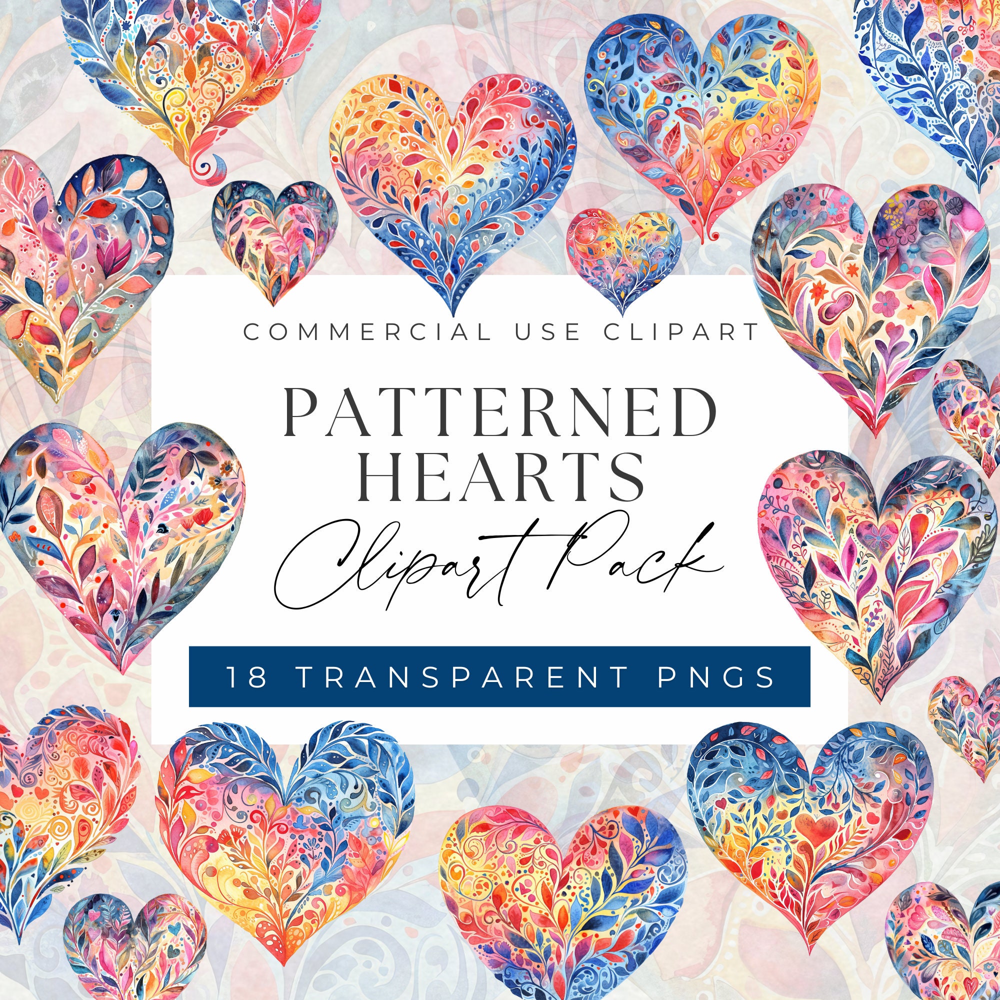 Patterned Hearts Clipart Bundle - Decorative and Stylish Heart Designs ...