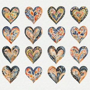 Boho Pattern Hearts Clipart - Digital Patterned Heart Graphics for ...