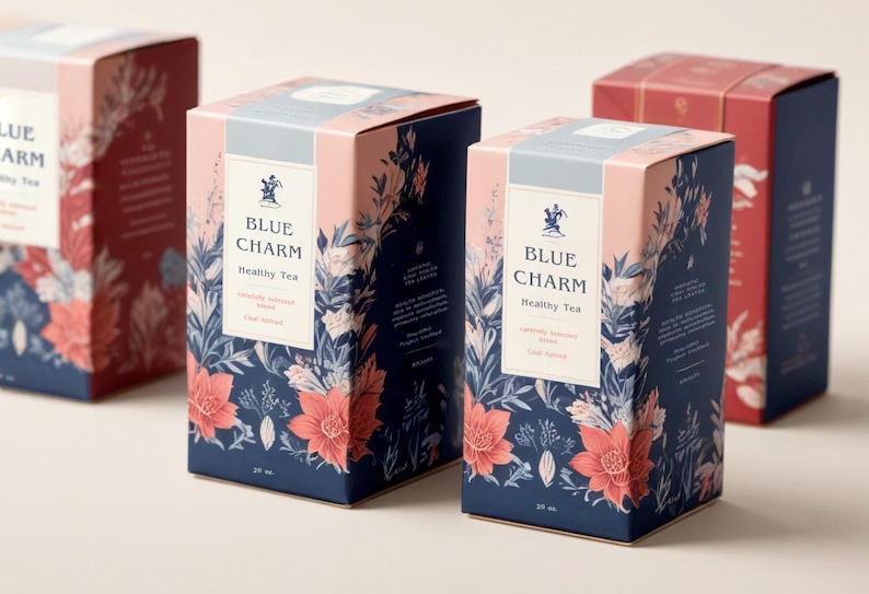 Custom Floral Tea Packaging. Colorful Natural Tea Design. Elegant ...