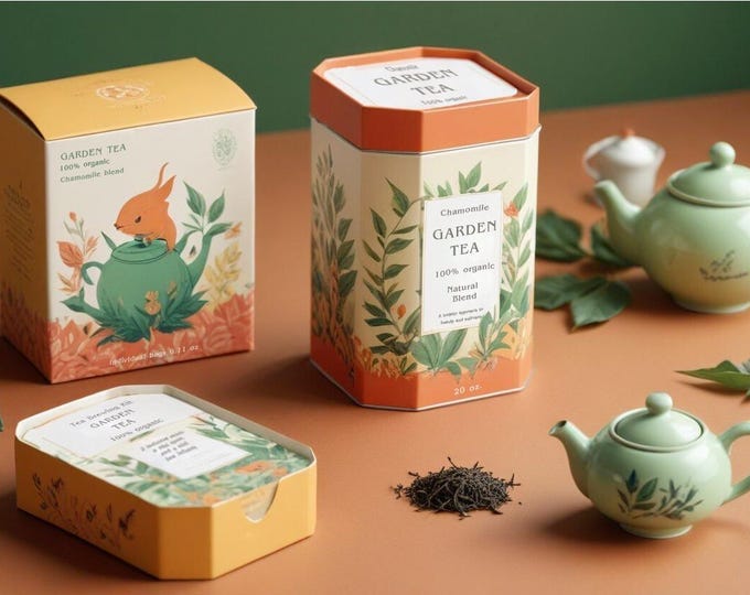 Custom Illustrated Tea Packaging Label and Boxes Design.tea Branding ...
