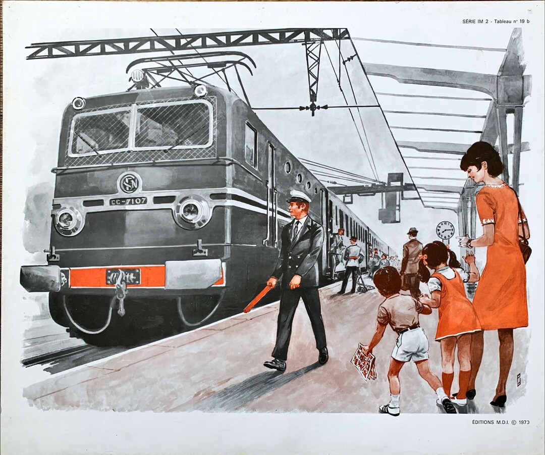 Vintage French Train Double Sided, School Poster. Original 1970's ...