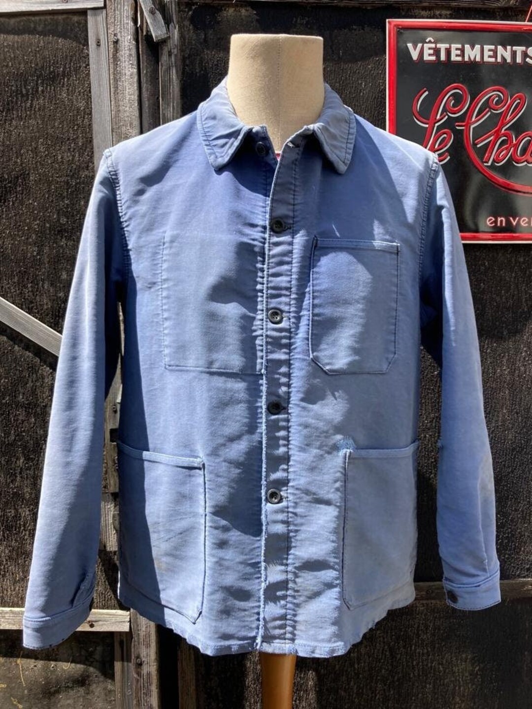 Exceptional French Moleskin Workwear Jacket, Size L, Worn Exceptional French Moleskin Workwear Jacket, Size L, Worn