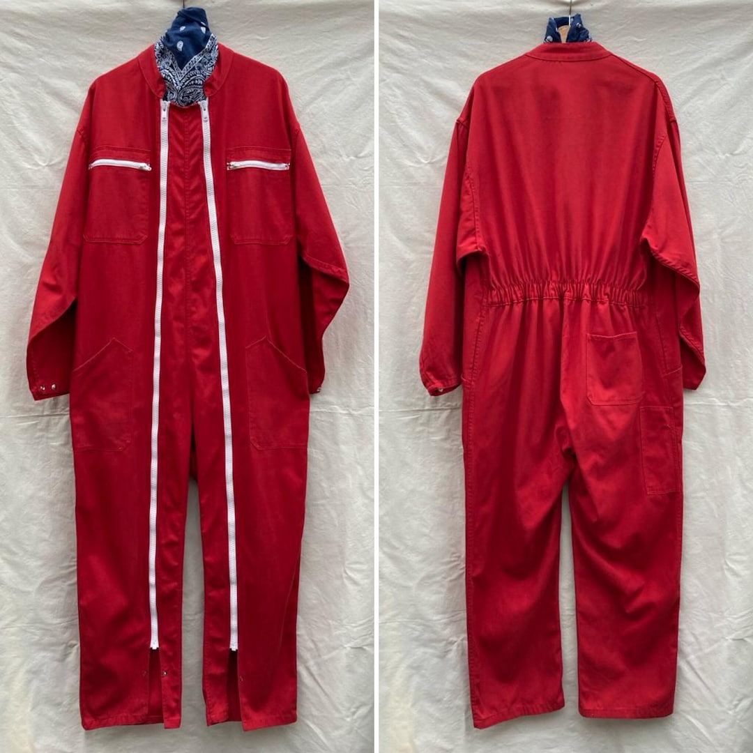Size XL, French Vintage Red and White Stripe Jumpsuit, Racing Overalls ...