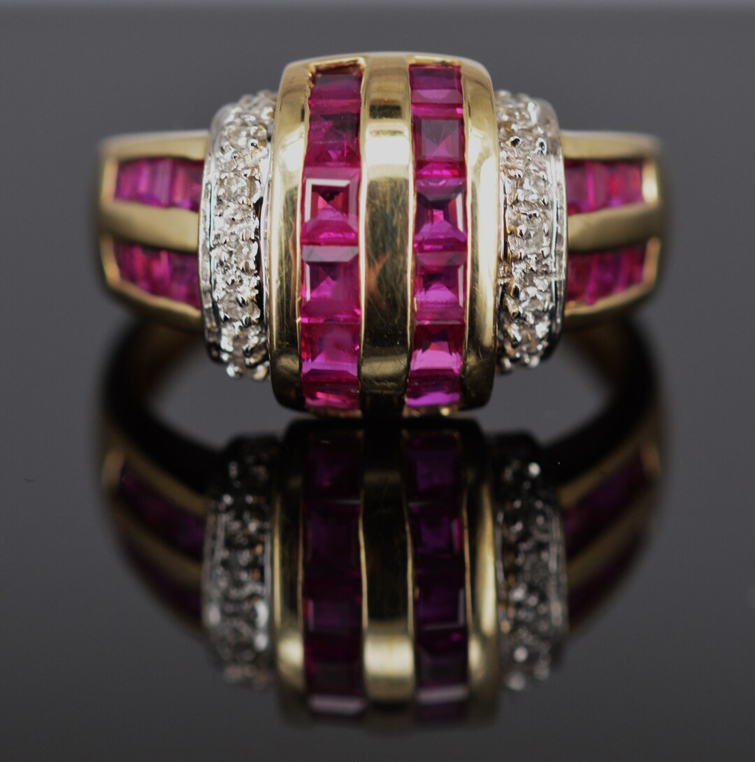 9ct Gold Ruby and Diamond Ring Art Deco Style by QVC - Etsy