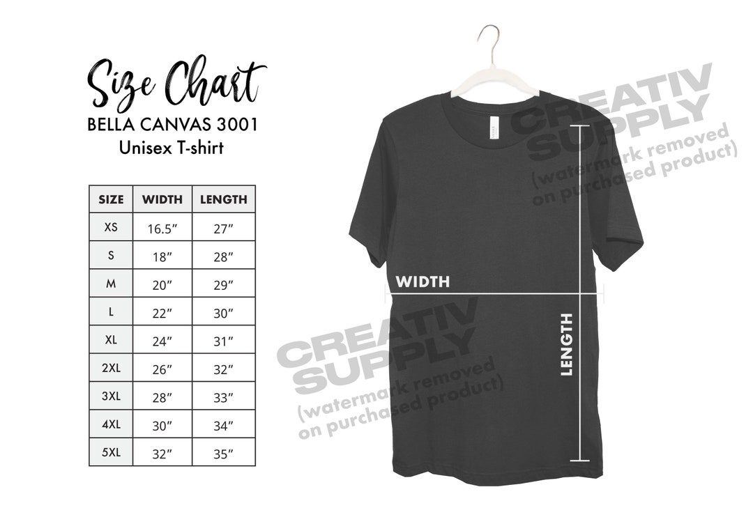 3001 Size Chart 3001 Mockup BC CVC Chart 3001C Size Chart PLR Bella ...