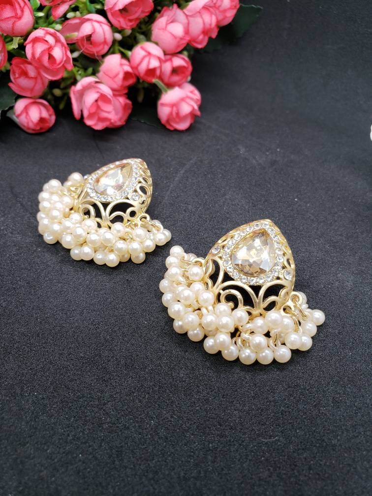 Pakistani Earings,pearl Stud Earrings,indian Jewelry, Antique Stud ...