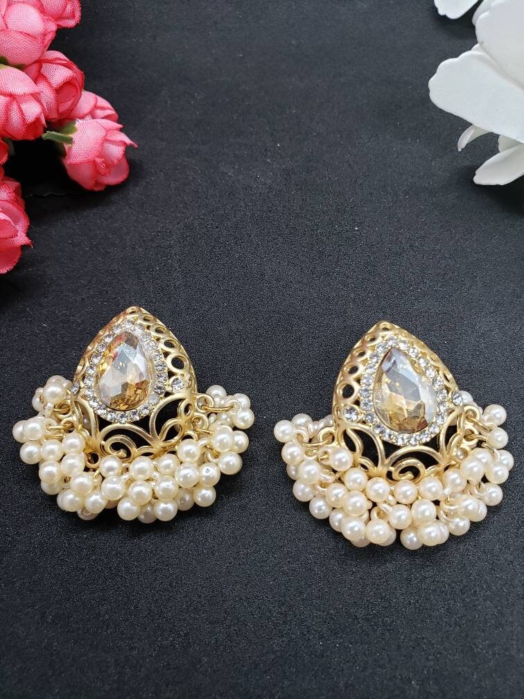 Pakistani Earings,pearl Stud Earrings,indian Jewelry, Antique Stud ...