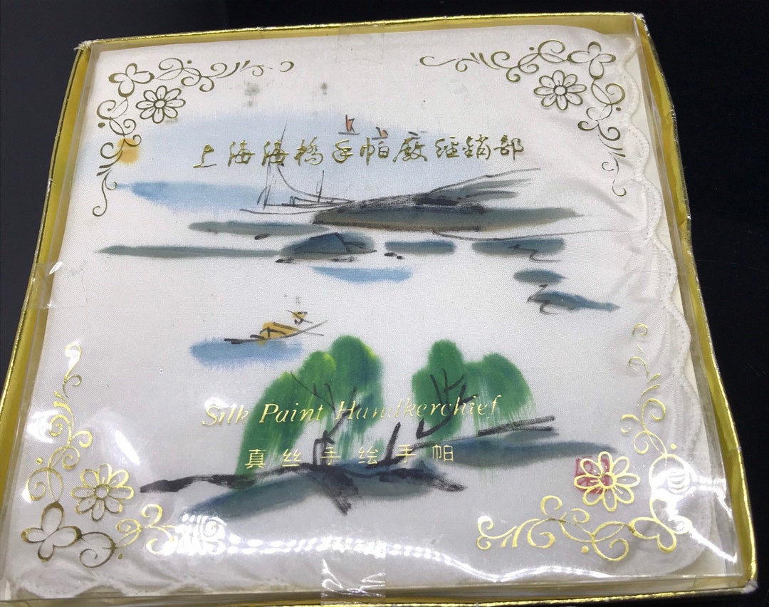 Vintage Silk Handkerchief Hand Painted Chinese Bnwb - Etsy