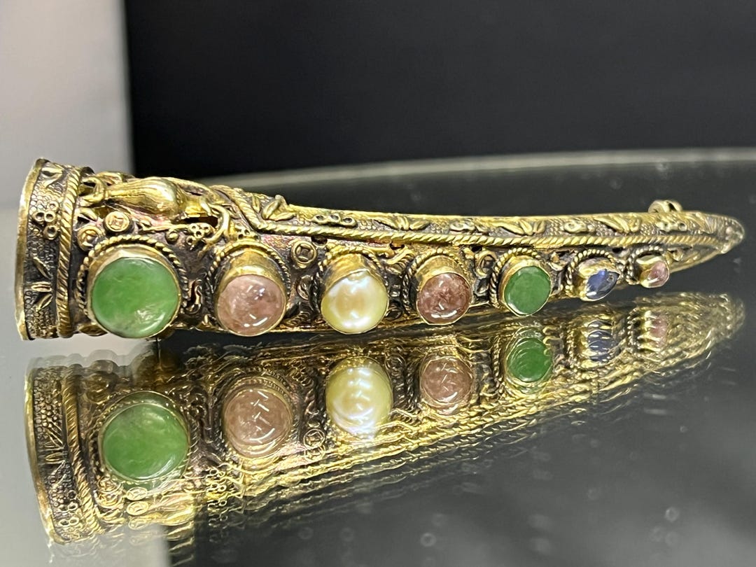 Antique Chinese Finger Guard Brooch Gem Set Silver Gilt - Etsy