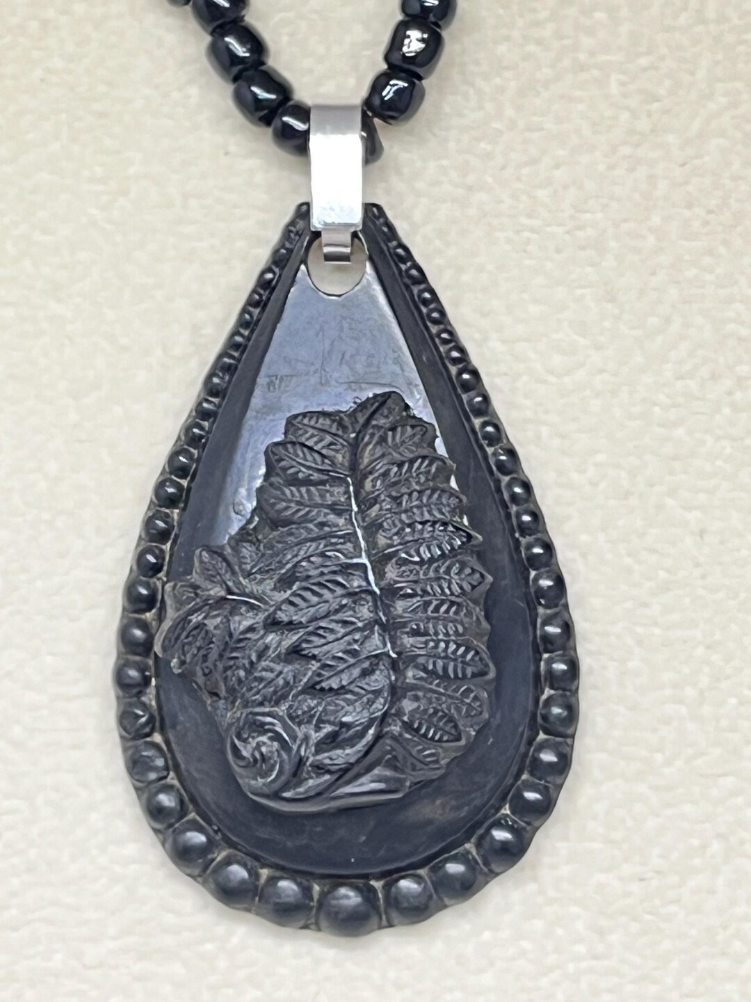 Antique Victorian Vulcanite Pendant Fern Carved Necklace - Etsy