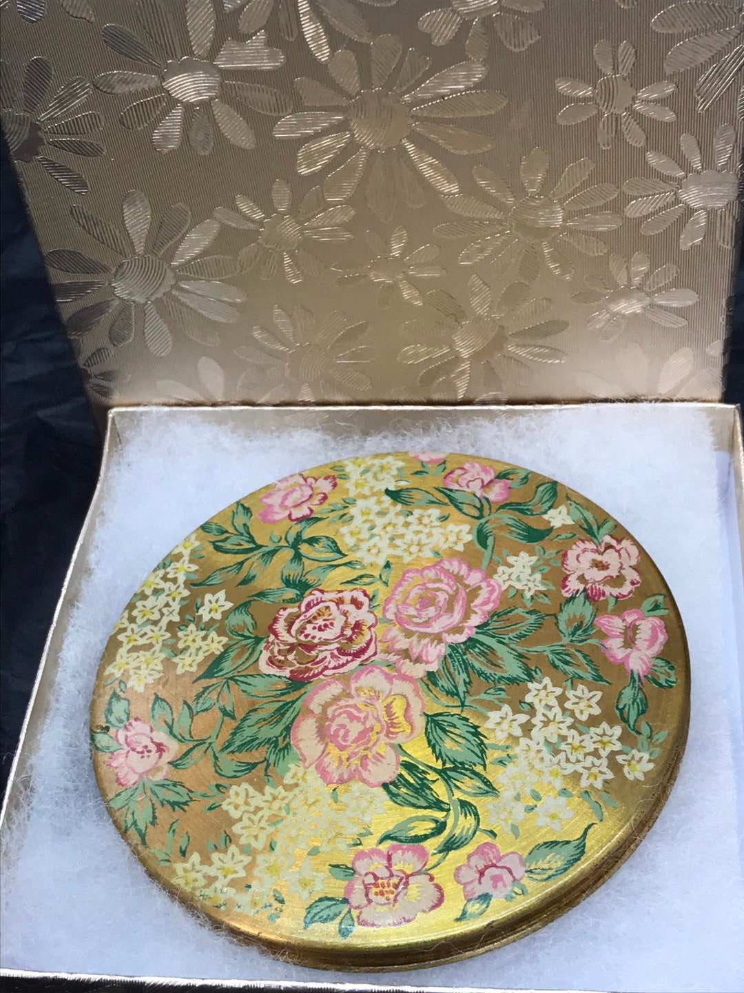 Vintage English Compact Pink Enamel Floral Gold - Etsy UK