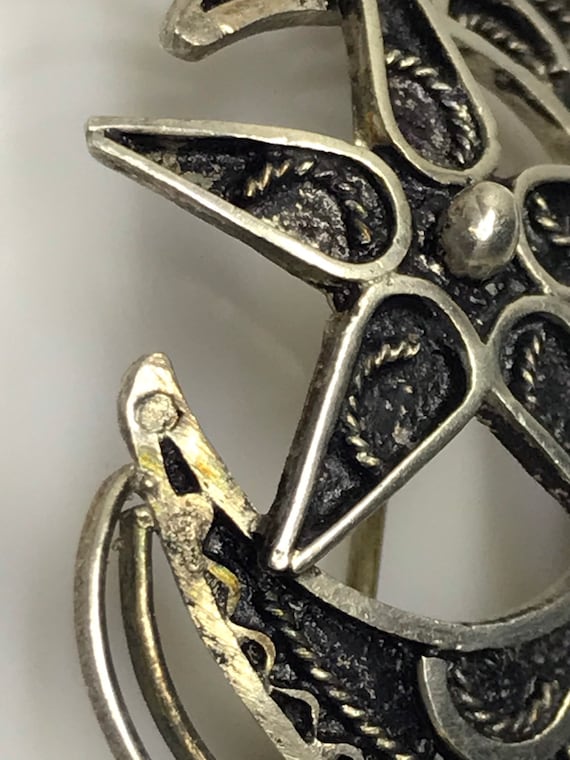 Antique Islamic silver brooch moon star mens - Gem