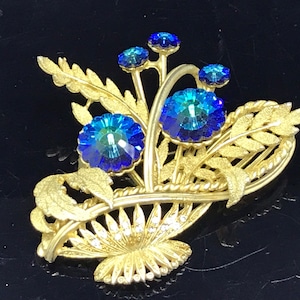 Signed Exquisite Brooch Vintage Blue Rivoli - Etsy