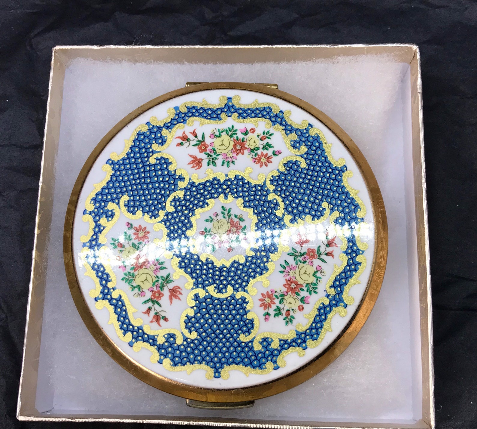 Vintage Stratton Compact Blue Enamel Floral - Etsy UK