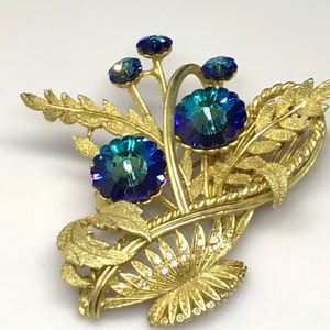Signed Exquisite Brooch Vintage Blue Rivoli - Etsy