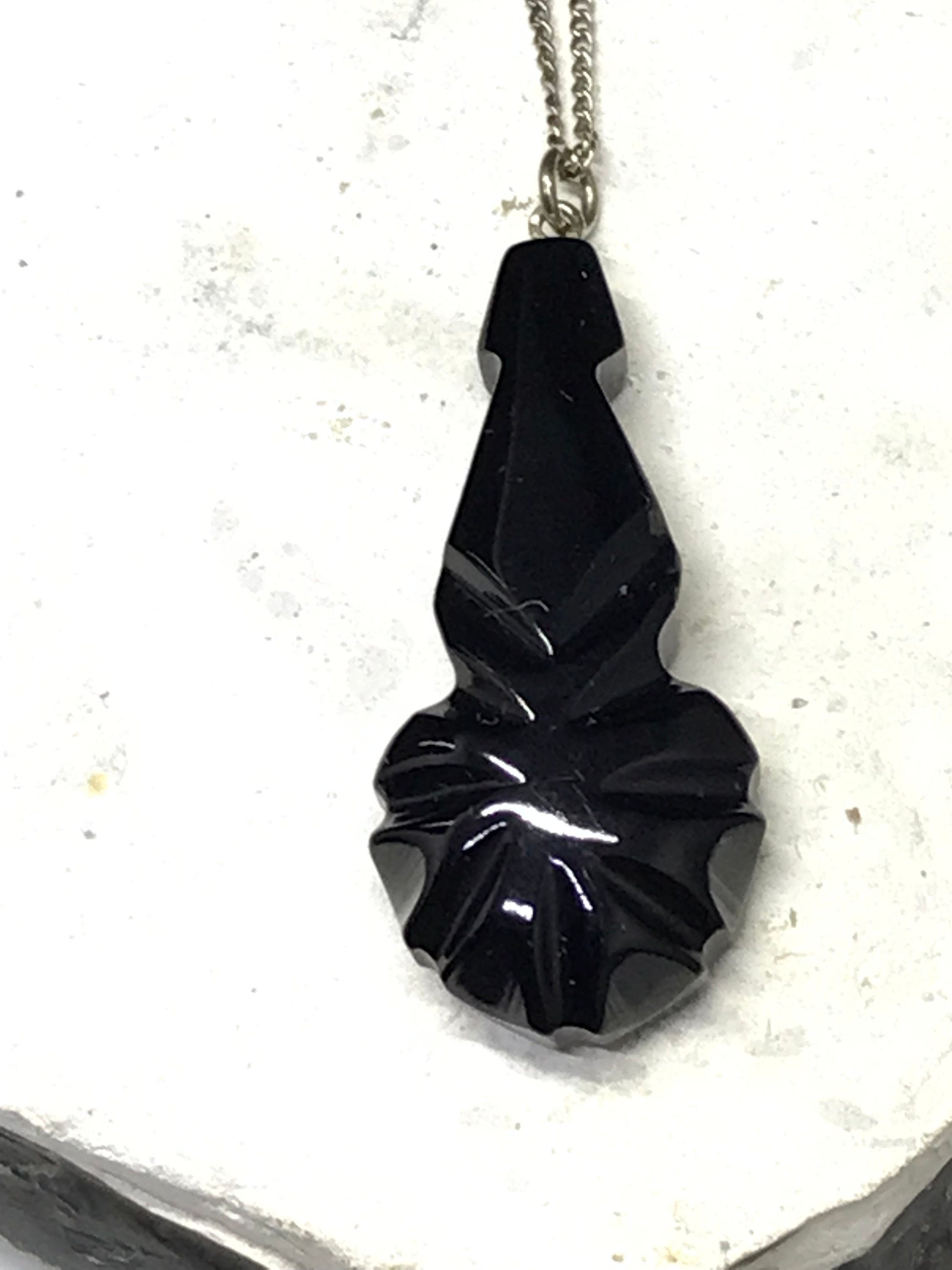 Whitby Jet Pendant Necklace Antique Unusual - Etsy