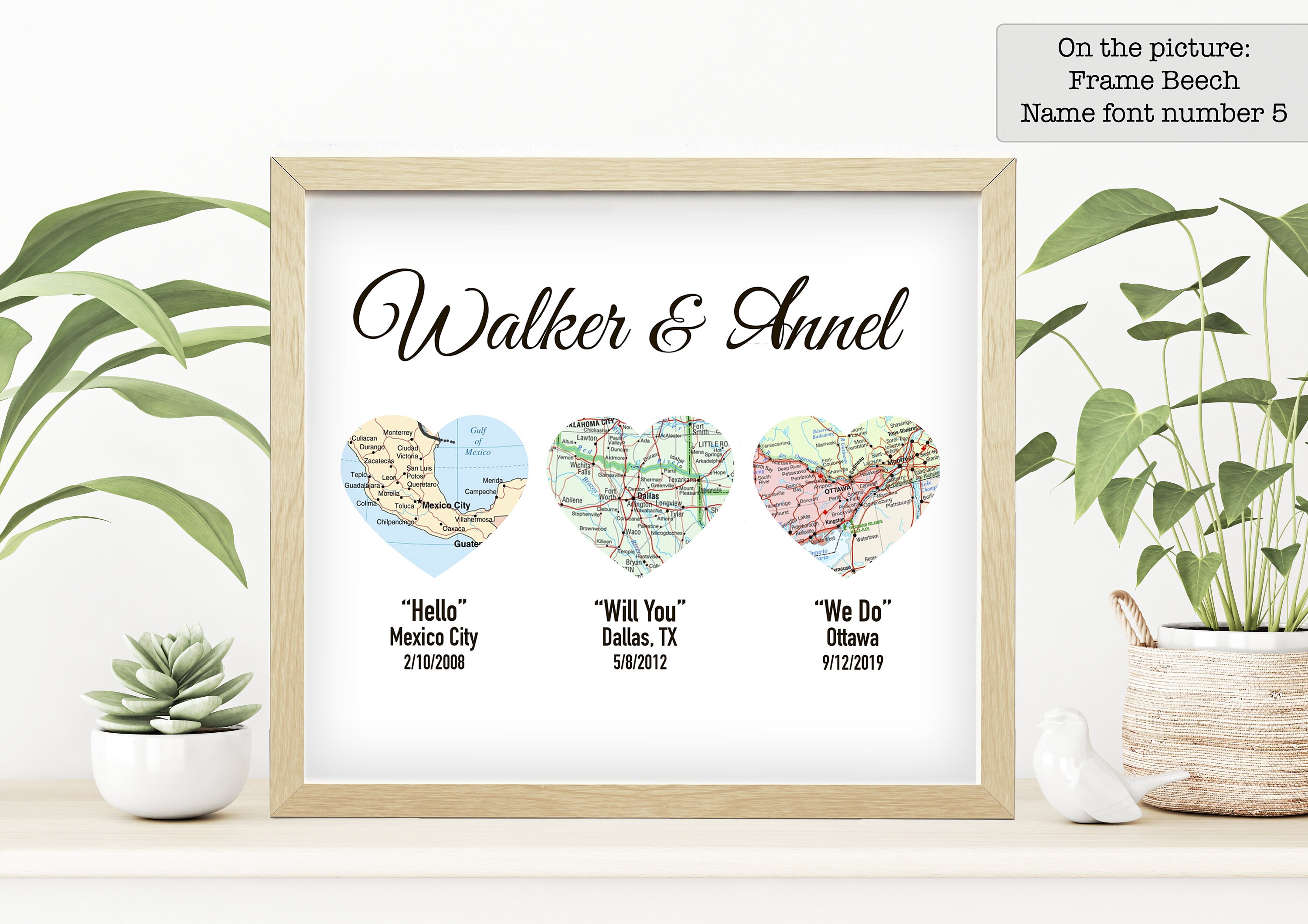 Unique Wedding Gift for Couple Heart Map Print Map Art | Etsy