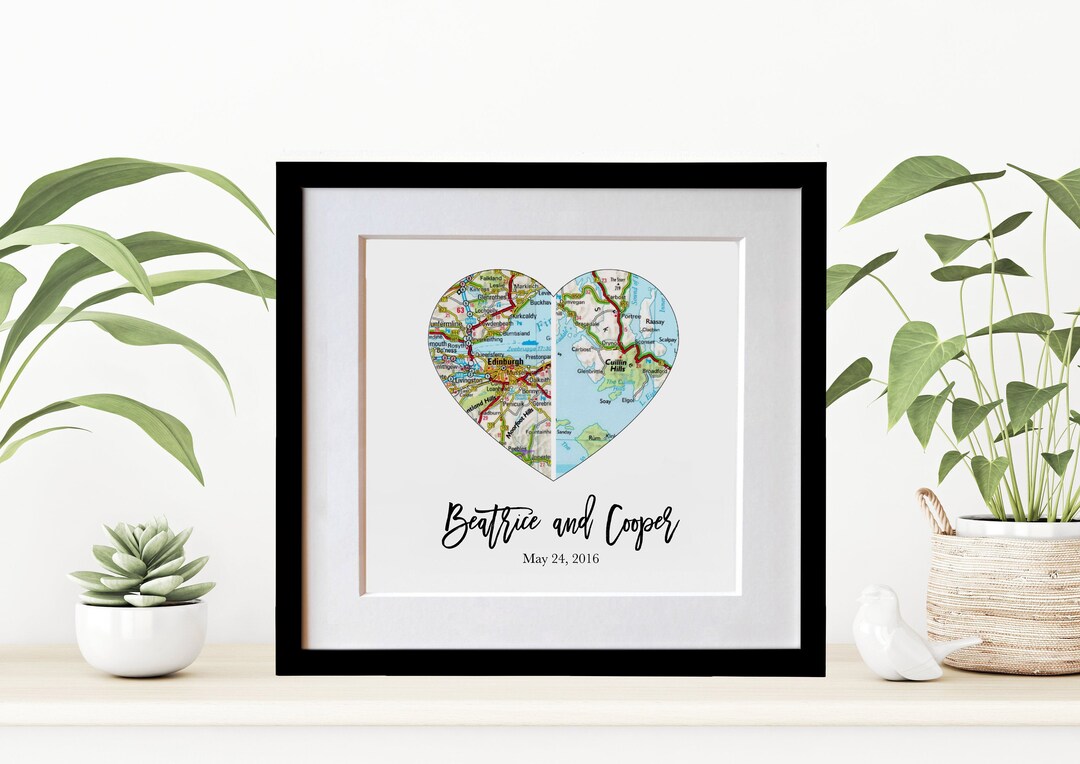 Personalized Map, Heart Map Print, Anniversary Gift, Map Print, Custom ...