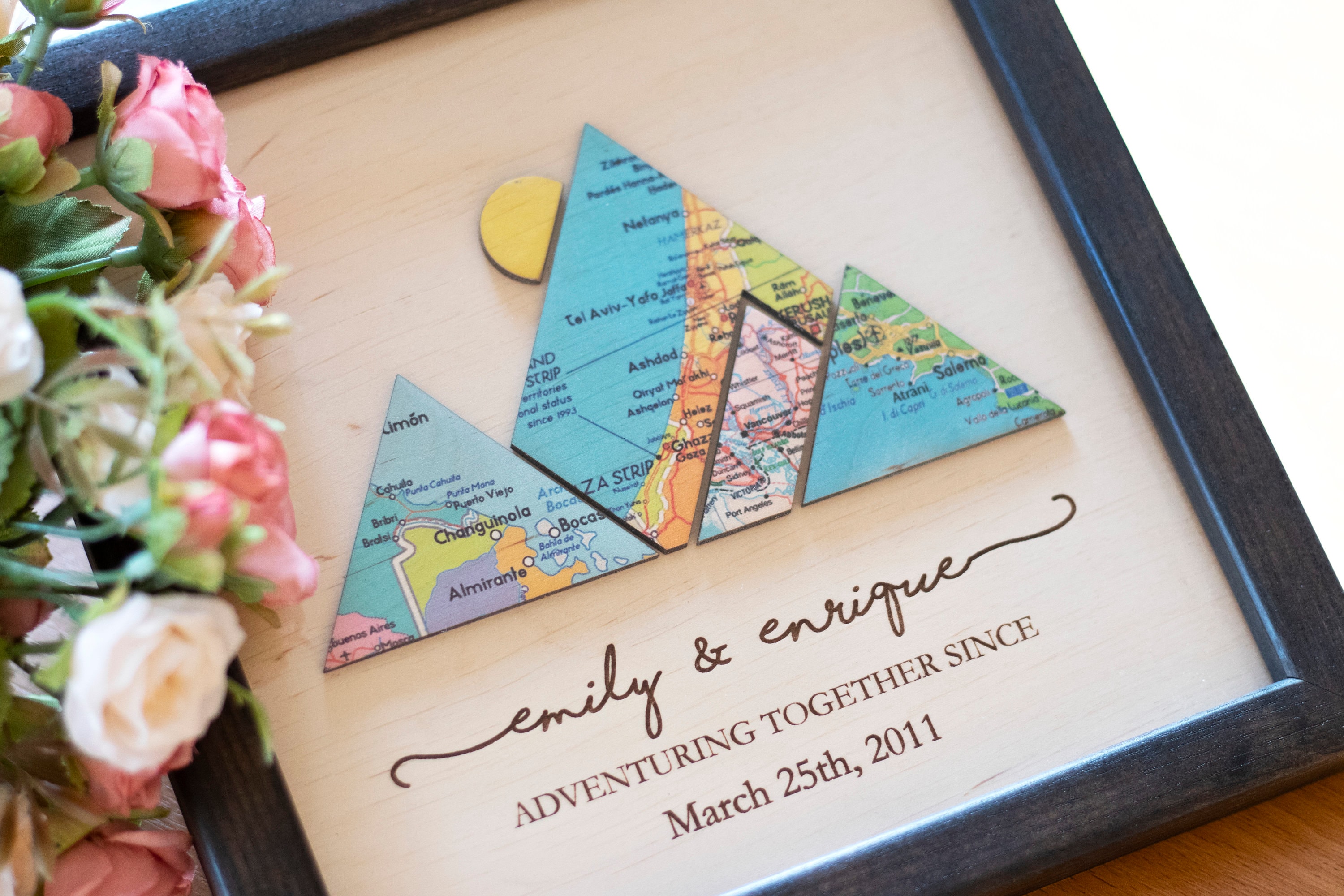 Custom Travel Map Art Engagement or Wedding Couples Gift | Etsy