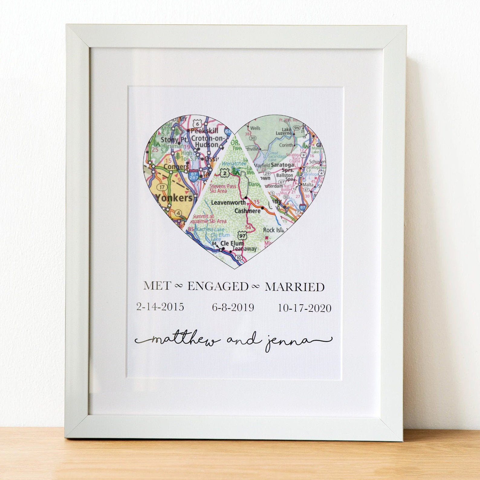 3 Personalized Map Heart Art Anniversary Gift Bridal Shower | Etsy