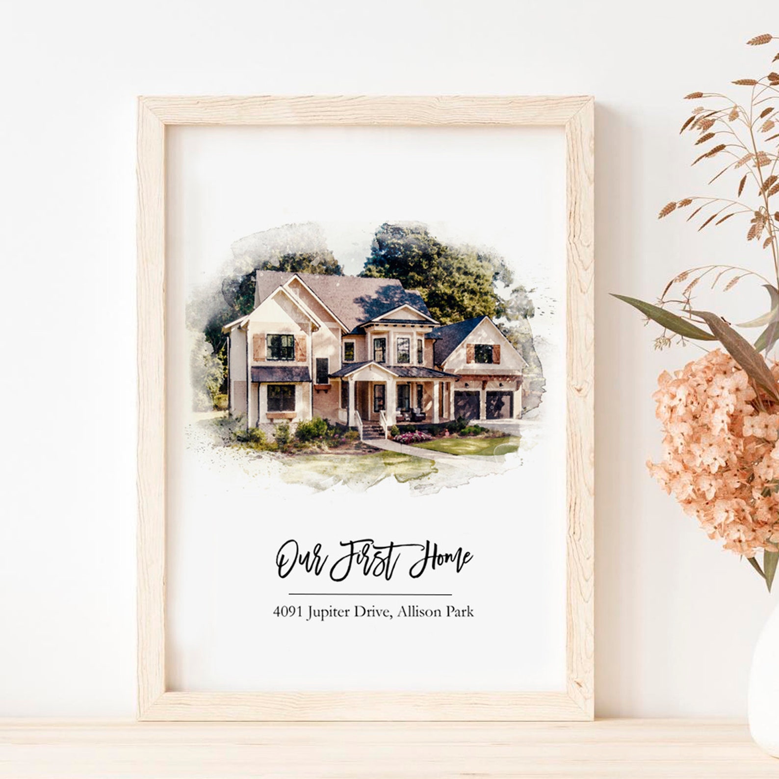 Custom House Watercolor Print, Custom Home Illustration, Personalized ...