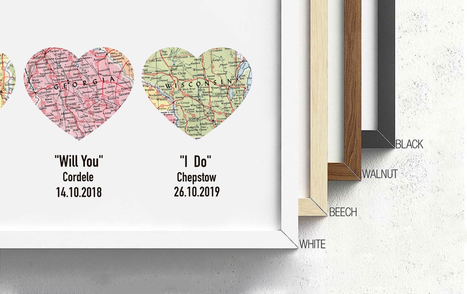 Wedding Gift for Couple Personalized Map Heart Art Bridal | Etsy