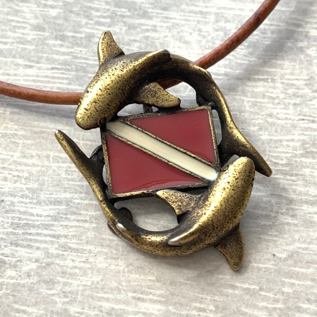Brass Shark Dive Flag Necklace: Surfer Ocean Jewelry - Etsy