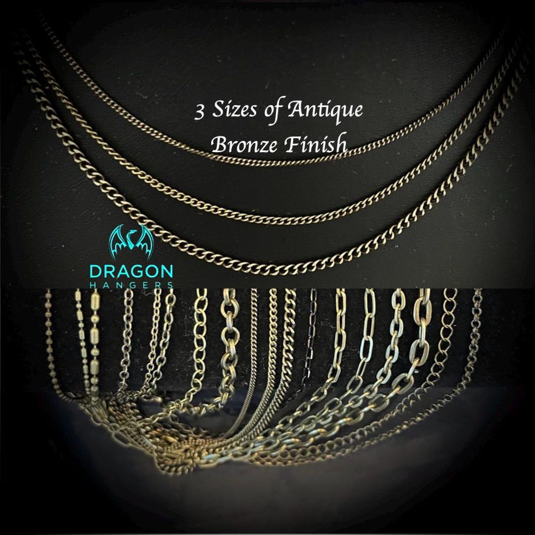 Antique Bronze Necklace Chain: Curb Style, Custom Length Necklace With ...