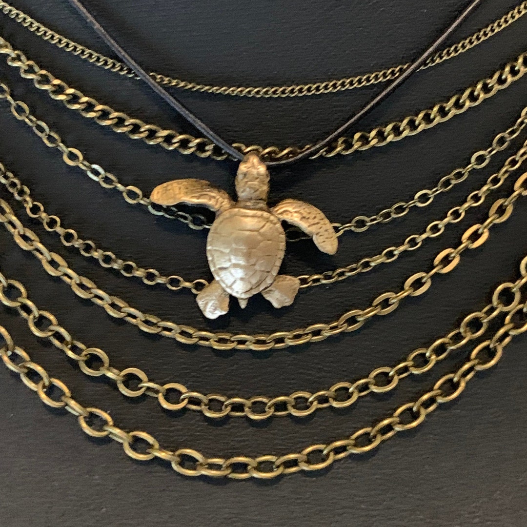 Sea Turtle Necklace | Tiny Bronze Turtle Charm | Hatchling Size of Dime ...