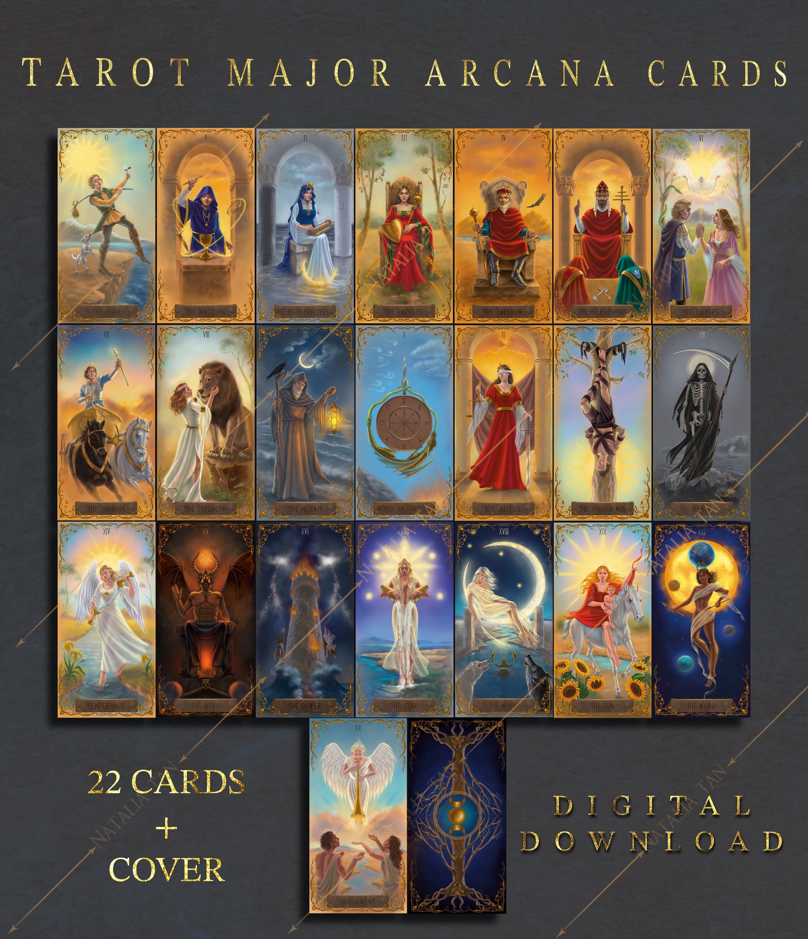 Tarot Major Arcana Cards. Digital Download Tarot Desk. Free-hand ...