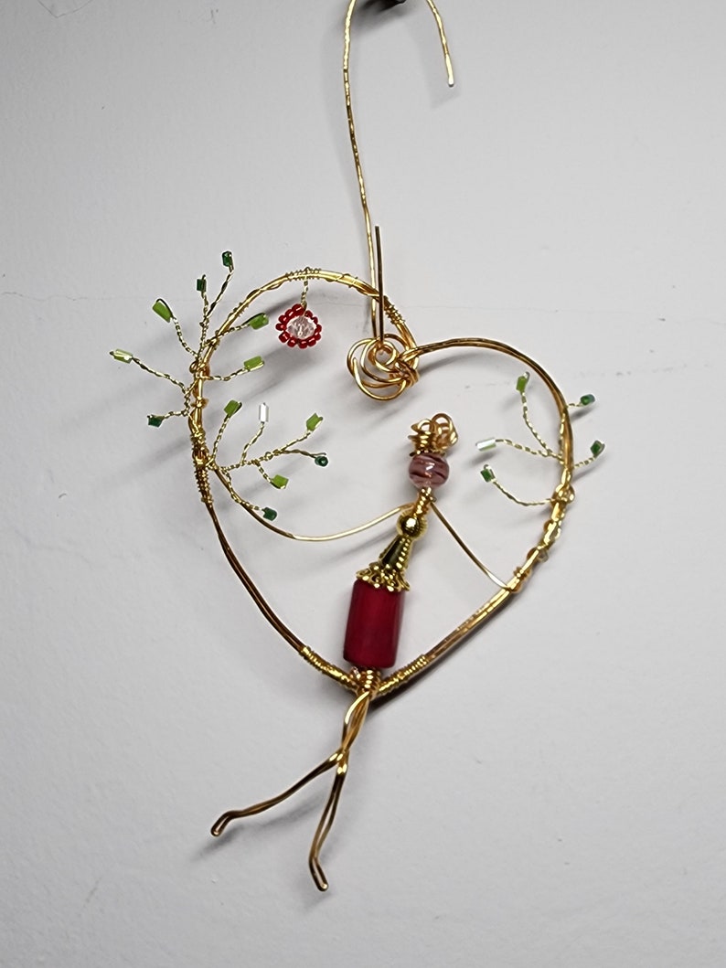 Bead People Art Ornament Heart Wire Art Wire Folk Art - Etsy