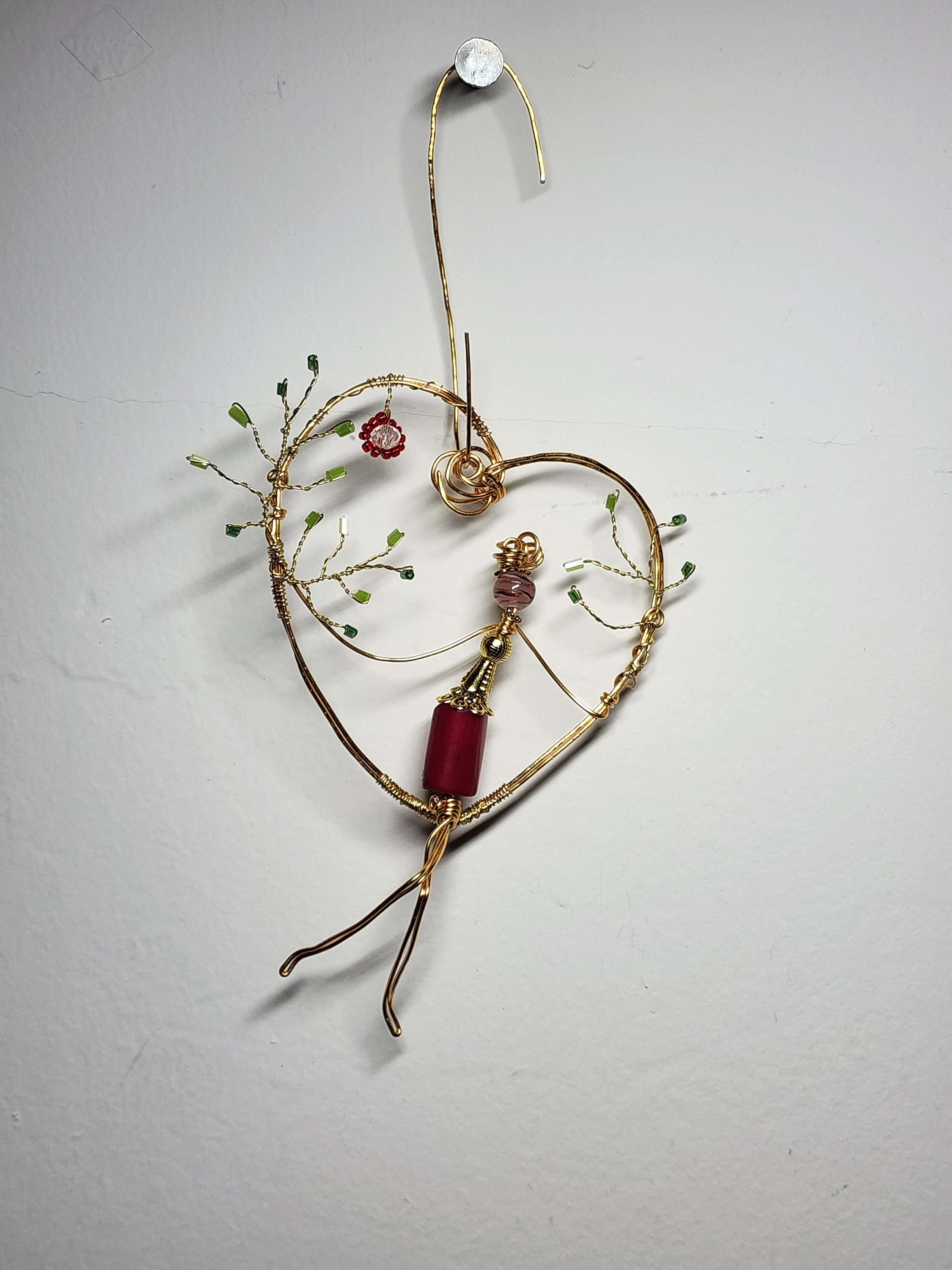 Bead People Art Ornament Heart Wire Art Wire Folk Art - Etsy