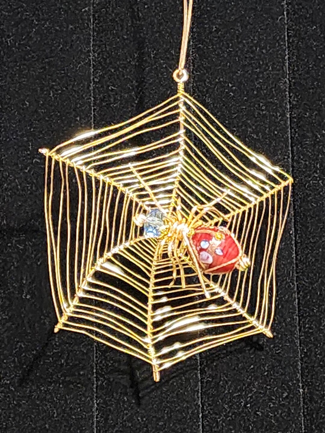 Cranberry Red Blue Gold Spider in Web Gold Spider Web Collectible ...