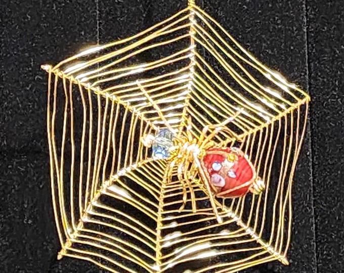 Cranberry Red Blue Gold Spider in Web Gold Spider Web Collectible ...