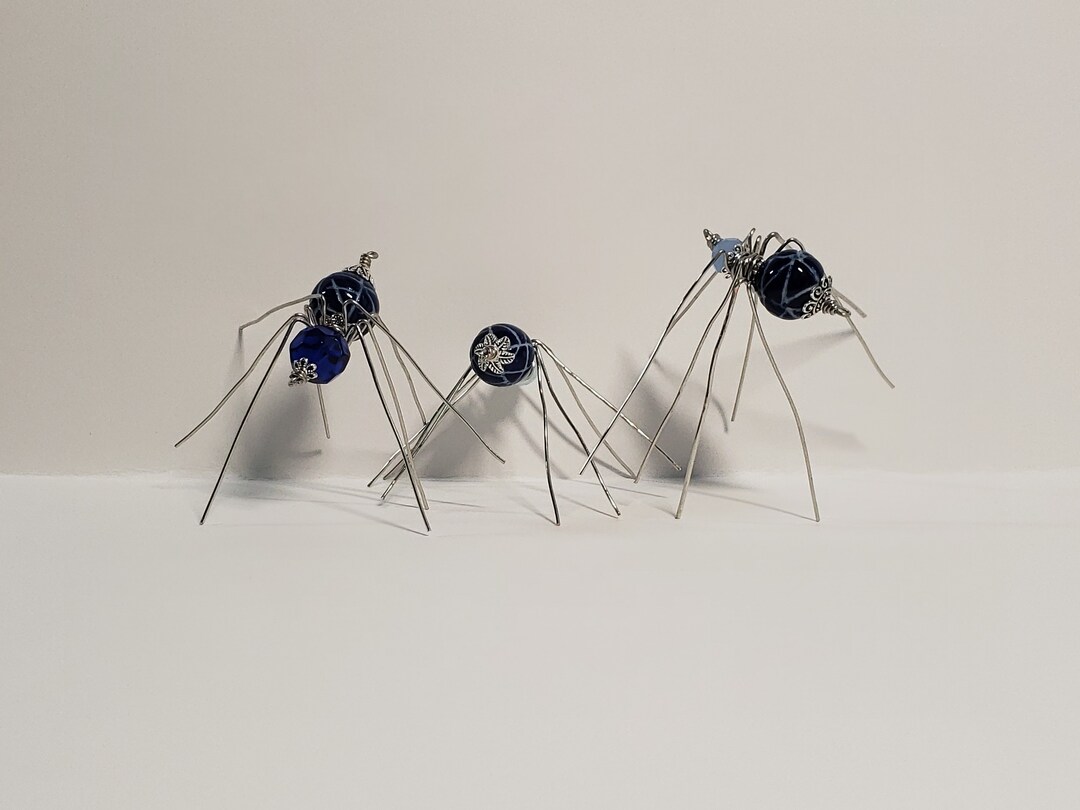 Blue Glass Bead Wire Spiders: Halloween Folk Art Collectibles (set of 3 ...