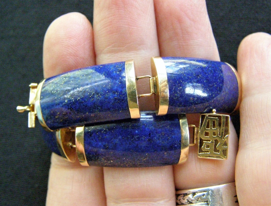 Vintage 14k Gold Lapis Bracelet 14k Solid Yellow Gold Chinese Symbols ...