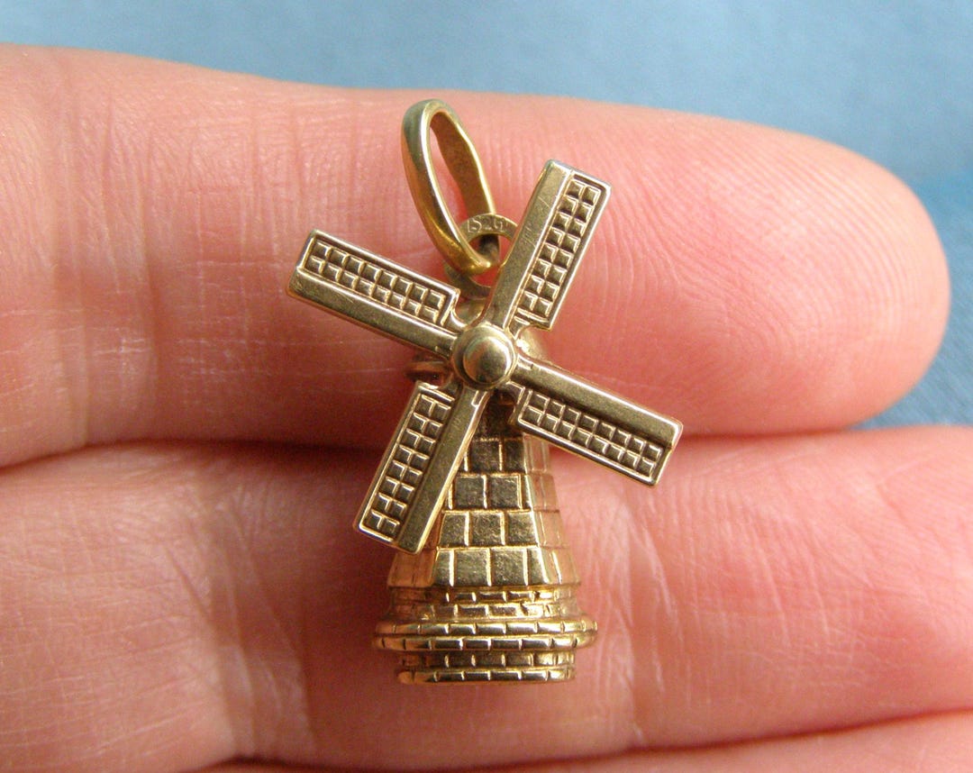 Vintage 14k Gold Windmill Movable Pendant Solid 14k Gold Mechanical ...