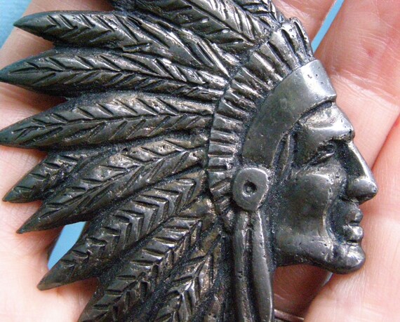 art nouveau sterling native american Indian chief pin… - Gem