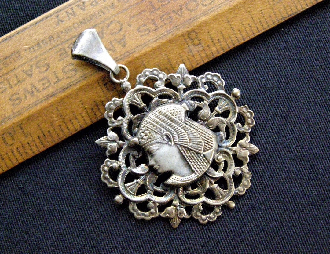 Vintage Art Deco Max Neiger Brass Pharaoh Pendant Egyptian Revival Gold ...